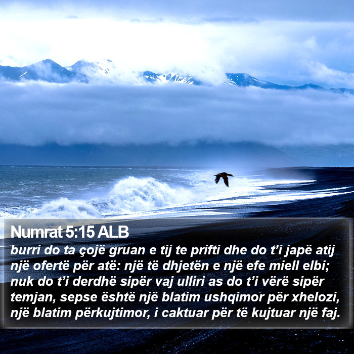 Numrat 5:15 ALB - burri do ta çojë gruan e tij te prifti dhe do